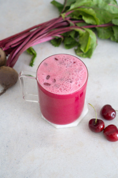 Fruity, fresh beet cherry milk made with Mylky